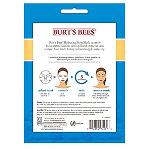 Burt's Bees Hydrating Face Mask with Clary Sage, Single Use Sheet Mask, 1 Count, Pack of 6 (Package May Vary)