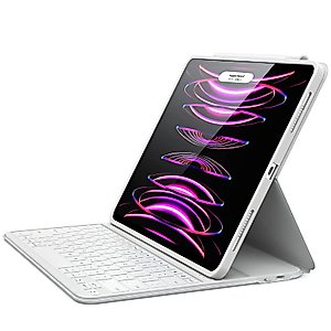 ESR iPad Keyboard Case for iPad Pro 12.9 inch (3rd, 4th, 5th, 6th Generation),Magnetic Detachable 12.9 inch ipad Pro Case with Keyboard, Adjustable Portrait/Landscape Mode, Light and Portable, White