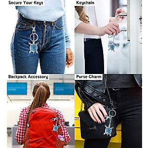 Aqua79 Blue Sea Turtle Keychain - Silver 3D Sparkling Charm Rhinestones Fashionable Stylish Metal Alloy Durable Key Ring Bling Crystal Jewelry Accessory with Clasp