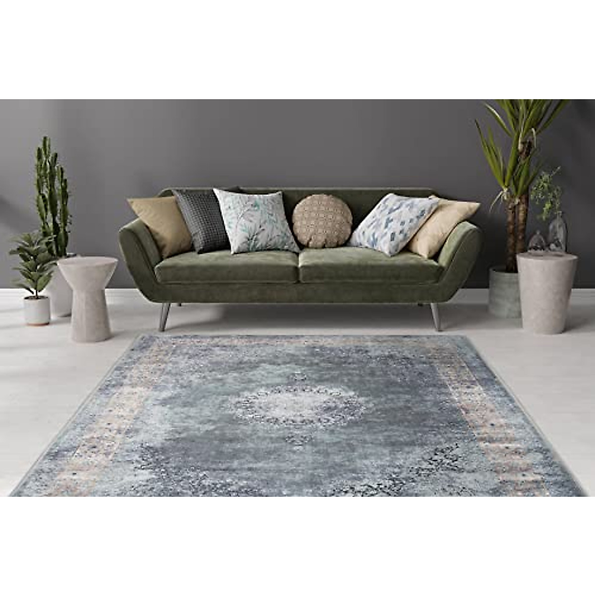 RugOver Machine Washable Area Rug, Pet Friendly & Resistant Indoor Carpet for Kitchen, Bathroom, Living Room (Ash/Champagne, 2' x 3')