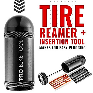 PRO BIKE TOOL Tubeless Bike Tire Repair Kit – for MTB and Road Bicycle Tires – Fix a Puncture or Flat, Fast – Tackle Set Includes Storage Canister, Plugger Tool and Plugs - 5 Bacon and 5 Black Strips