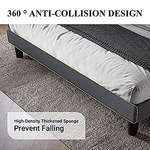 Allewie Full Size Bed Frame with Button Tufted Wingback Headboard, Modern Fabric Upholstered Platform Bed Frame with Strong Wood Slat Support, No Box Spring Needed, Easy Assembly, Dark Grey