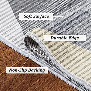 RUGSREAL Machine Washable Area Rugs Accent 8' x 10' Modern Boho Chic Velvet Floorcover Indoor Carpet Contemporary Geometric Area Rug for Living Room Bedroom Home Office, Grey and Yellow