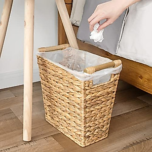 StorageWorks Wicker Waste Basket with Wooden Handles, Rectangular Hand Woven Office Waste Basket, 1 Pack