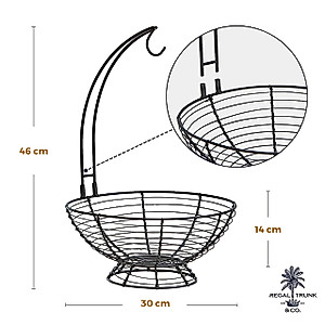 REGAL TRUNK & CO. Large Fruit Basket With Banana Hanger for Kitchen, Rustic French Farmhouse Fruit Bowl with Banana Holder Tree, Removable Banana Holder Fruit Basket, Ideal for Fruit and Vegetables