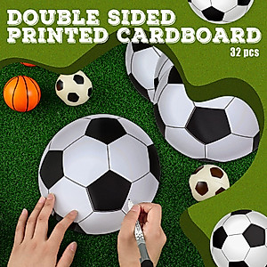 Yexiya 32 Pcs Soccer Ball Cutout Paper Soccer Party Decorations Soccer Party Favor Football Banner Bulletin Board Sports Theme Party Supplies with Glue Point for Classroom Boys Soccer Fans Birthday