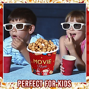 Roshtia 6 Pieces Plastic Popcorn Containers Reusable 75 oz Popcorn Bowl with Popcorn Scoop Retro Style Popcorn Boxes Red Popcorn Plastic Scoop Set for Movie Theater Night (Movie)