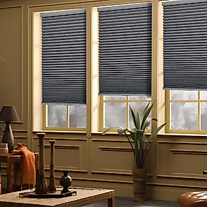 Xidamen Custom Cellular Shades Cordless Window Blinds for Home, Blackout Honeycomb Blinds, Accordion Blinds for Doors, Upgraded, Better Thermal Insulation (Dark Grey)