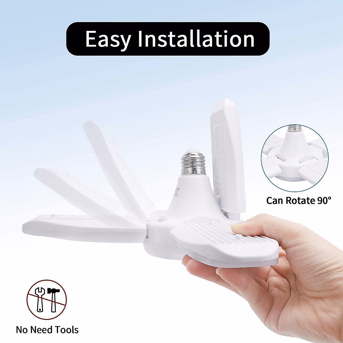 FOROUREYES 60W E27 E26 LED Bulb 120V Foldable Angle Adjustable Cold White 6500K No Flicker Superbright Lamp for Warehouse Garage Shopping Mall Lighting