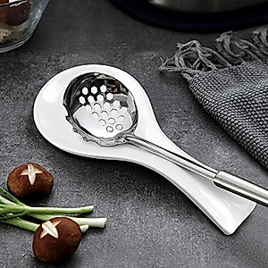 2PCS Farmhouse Spoon Rest for Kitchen - Utensil Rests Holder Black White - Modern Farmhouse Rustic Kitchen Decor - Ceramic Spoon Holder for Stove Top Counter Top (2, White)
