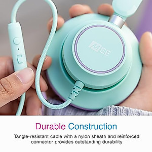 MEE audio KidJamz KJ45 Children’s Safe Listening Headphones with Volume Limiter & Microphone, Adjustable On-Ear Kids Headset Wired with 3.5mm Jack for Online Learning/School/Travel/Tablet (Blue/Teal)