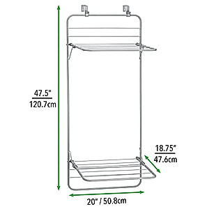 mDesign Steel Collapsible Over The Door, Hanging Laundry Dry Rack Clothes Organizer, 2 Tiers - for Indoor Air-Drying Clothing, Towels, Lingerie, Hosiery, Delicates - Folds Compact - Silver/Gray