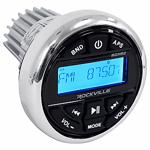 Rockville RGHR2 Marine Gauge Hole Receiver W Bluetooth USB, Radio + Wired Remote