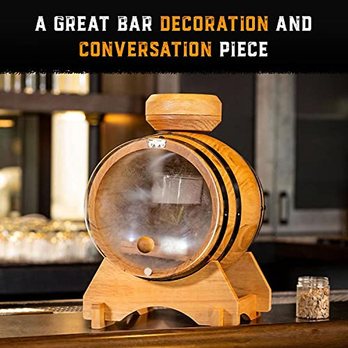 Smoke Barrel Cocktail Smoker Kit - Complete Kit with Smoke Lid, Torch, Wood Chips & Butane - Whiskey Gifts for Men - Infuse Multiple Cocktails at Once - Smoke Whiskey, Bourbon, Cheese, Meats & More