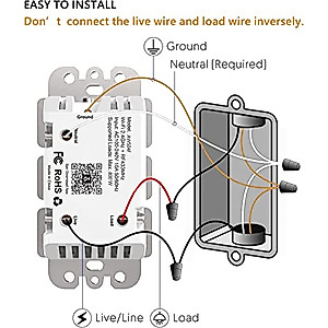 Smart Light Switch WiFi Wall Switches Work with Alexa/Google Home Voice Control, Smart Life App, No Hub Required, Single Pole 1 Way, Standard Plate, Neutral Wire Needed