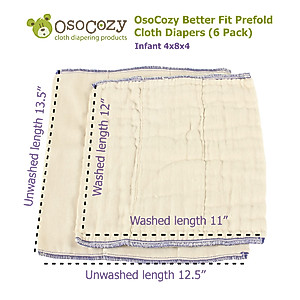 OsoCozy Better Fit Prefold Cloth Diapers - Small - 6 pk