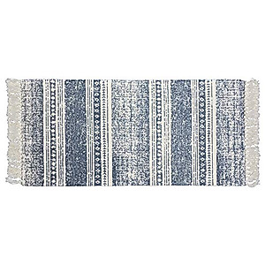 ABREEZE Cotton Rug Runner 2'x4.3', Boho Rug for Bedroom, Hand Woven Cotton Fringe Tassel Area Rug for Kitchen Laundry Bathroom Doorway