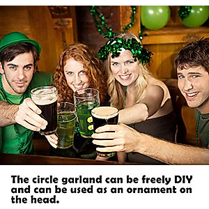 Whaline 3 Pack St. Patrick’s Day Green Tinsel Garland Include Shamrock Wreath, Wire Garland and Leprechaun Hat for Irish St Patrick Party Favor Home Wall Decorations