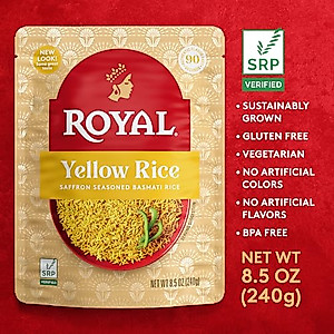 Royal Yellow Saffron Basmati Rice - Ready to Heat Basmati Rice - (4 Pack) 8.5 oz Microwaveable Pouch