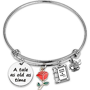 Scwasen A Tale As Old As Time Beauty And The Beast Bracelet Belle Rose Inspired Bangle Jewelry Princess Bracelet Belle Rose Flower Jewelry (bracelet)