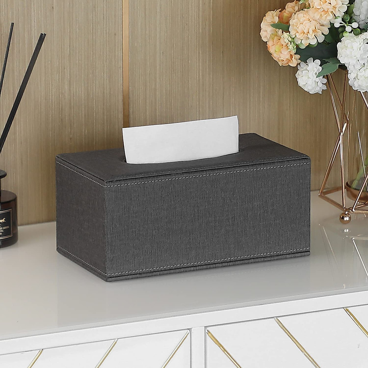 MEIBOOCH PU Leather Tissue Box Cover Rectangular Square Tissue Box Holder with Magnetic Bottom (10" x 5.5" x 4.5", Dark Grey)