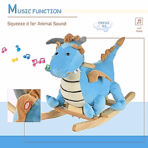 Qaba Kids Plush Ride-On Rocking Horse Toy Dinosaur Ride Rocking Chair with Realistic Sounds for18-36 Months, Blue