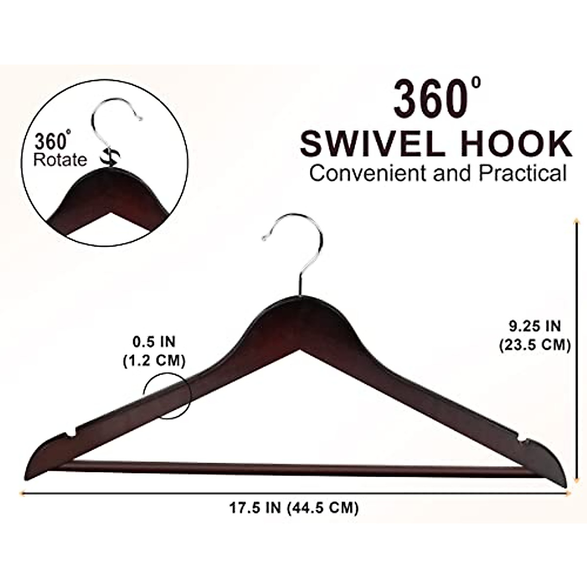 Utopia Home Premium Wooden Hangers 10 Pack - Durable & Slim Coat Hanger - Suit Hangers with 360-Degree Rotatable Hook - Wood Hangers with Shoulder Grooves (Brown Color)