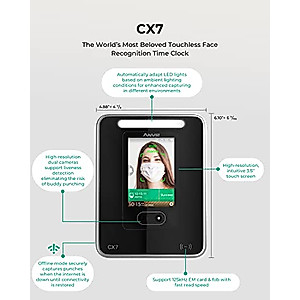 ANVIZ Time Clock - CX7 Face Biometric Time Attendance Machine for Employees Small Business - Face + RFID + Pin Punching in one, Support Door Access, Up to 1,500 Users with Professional Cloud Software
