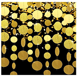 Glitter Circle Dot Garland Kit for Party Decorations Hanging Circle Banner Streamer Backdrop Decor for Wedding Birthday Bday Engagement Bridal Shower (Glitter Gold)