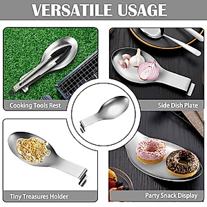 GIWOSK 8 Pcs Stainless Steel Spoon Rest, Large Size Spoon Spatula Ladle Holder for Kitchen Counter Stove Top Heavy Duty Utensil Rest Serving Spoon Rest for Home Buffet Use, Silver