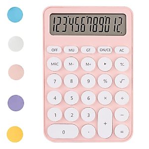 Standard Calculator 12 Digit Desktop Calculator with Large Display and Buttons,Cute Candy-Colored Calculator for Office, School, Home & Business (Pink)