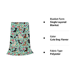 WOWUSUO Dachshund Dog Blanket Rose Flower Throw Bed Blankets Cozy Lightweight Soft Bedding for Sofa and Bed Office Travel 80x60 inches, 80x60