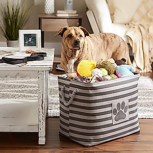 Bone Dry Pet Storage Collection Striped Paw Patch Bin, Large Rectangle, Gray