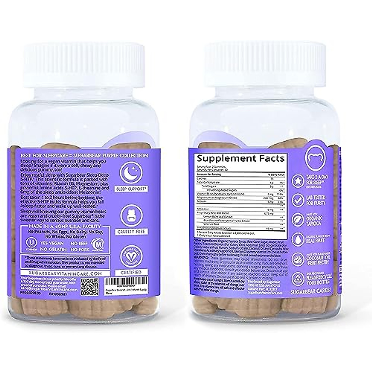 Sugarbear Sleep Aid Gummies for Adults with Melatonin 6mg, Magnesium, L-Theanine, 5 HTP, B6, Valerian Root, Lemon Balm - Vegan Chewable Sleep Supplement, Sleep Vitamins (1 Month Supply)