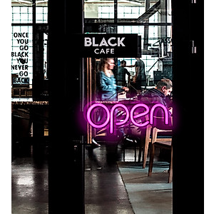 Open Signs for Business,LED Neon Open Sign,16x6 inch Lighted Sign for Restaurants Offices Retail Shops Window Storefronts,12V/1A Power Supply,with ON/OFF Switch (Horizontal Rose Red)