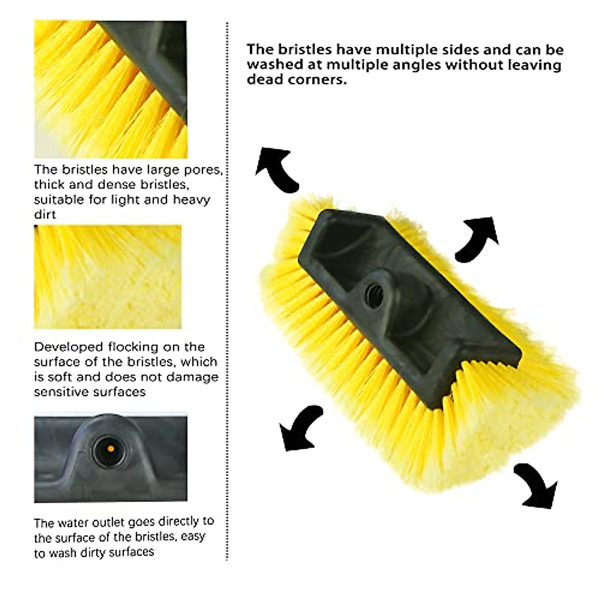 GIANT BEAR 10" Flow-Thru Penta-Level Car Wash Brush Head with Soft Yellow Bristles, Not Hurt Paint Scratch Free Cleaner Tool for Car Rv Truck SUV Deck Home Cleaning.