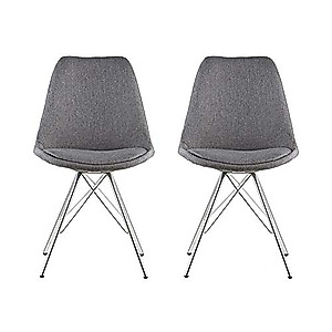 Y&K Decor Set of 2 Mid-Century Modern Side Chairs with Steel Metal Base