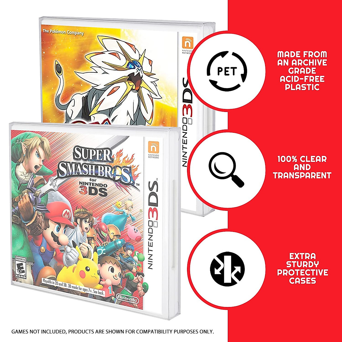 Premium Display Case Protectors Compatible for Nintendo 3DS Game Box , 0.40mm Thick and Clear PET Plastic Cases Compatible for Pokemon, Super Smash, Animal Crossing, Zelda, Minecraft (Pack of 25)