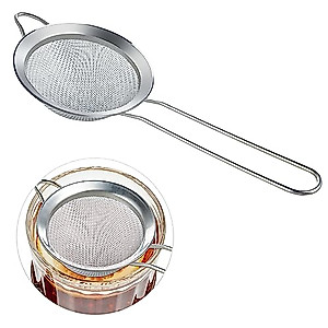 WLLHYF Fine Mesh Strainers Stainless Steel Long-Handled Tea Cup Bar Cocktail Coffee Juice Filter Sifter for Kitchen Food Powder Rice Flour Baked Pasta Small Leak Sieves 3 Inch Silver
