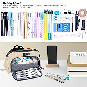 Aiscool Pencil Case Big Capacity Large Pencil Pouch Organizer Pen Bag Holder Stationery Box with Zipper and Compartments 1.5L Storage School Supplies College Office Boys and Girls Adult (Khaki)