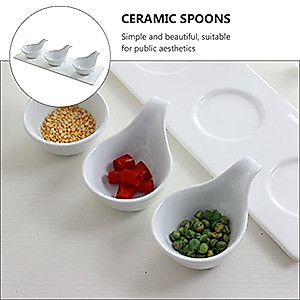 YARNOW 1 Set 4Pcs Ceramic Dip Bowls Set with Tray Dip Mini Dipping Bowls Seasoning Soy Sauce Flavor Serving Dish Bowls Caviar Spoons Sauce Vinegar Serving Bowl Size L
