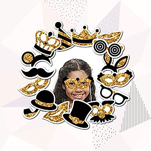 Rtinle 16 PCS Party Photo Booth Props for Birthday Weddings Graduation Prom New Year Party Supplies Mix of Hats, Lipstick, Tie, Crowns (Golden)