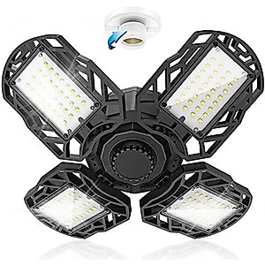 Lazzgan LED Garage Light, 120W LED Garage Ceiling Lights with 4 Deformable Panels, Extra Bright 12000LM E26 High Bay LED Shop Lighting Fixtures for Garage, Basement