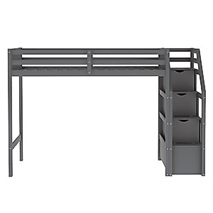 SOFTSEA Loft Bunk Bed with Desk and Drawers for Storage Solid Wood Loft Bed for 2, Modern Twin Over Full Bunk Bed with Ladder and No Box Spring Needed, MuddyWhite