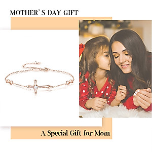 EVER FAITH CZ 925 Silver Infinity Charm Cross Bracelet, Rose Gold Cross Adjustable Link Dainty Religious Jewelry Gift for Women