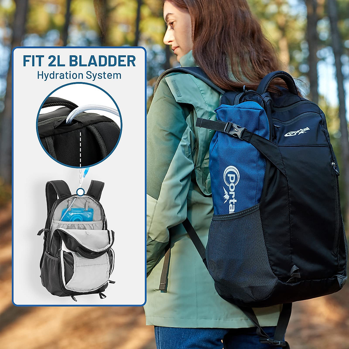 PORTAL 35L Waterproof Hiking Backpack, Lightweight Backpack for Camping Outdoor Sports Travel Daypack Black