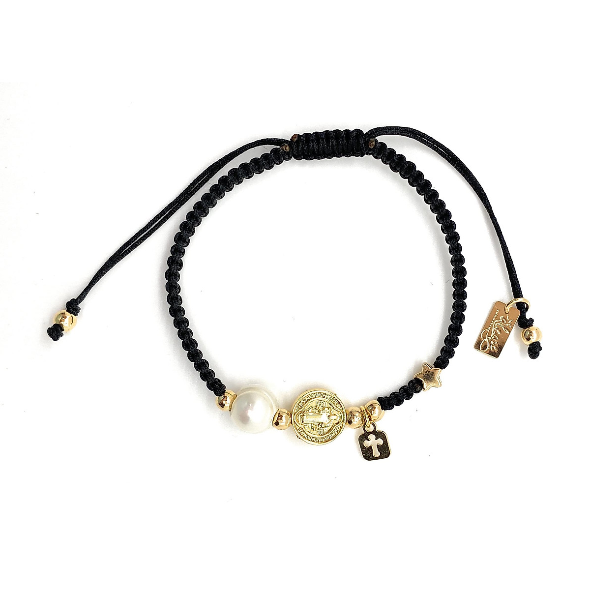 Alea Collection Protective St Benedict Medal Holy Charms Black String Adjustable Bracelet for Women