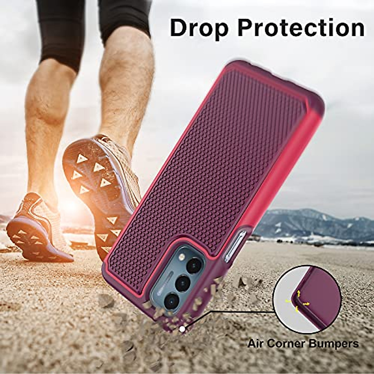 NTZW for OnePlus Nord N200 5G Case: Heavy Duty Shockproof Protective Phone Case [2 Tempered Glass Screen Protector] Anti-slip Textured Hard Cover + Soft Silicone Bumper, Military Armor Case - Burgundy