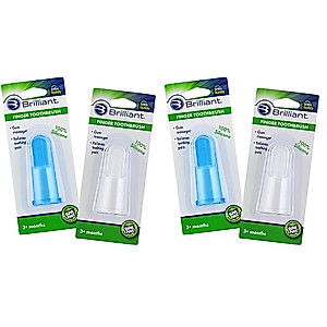 Brilliant Baby Finger Toothbrush - Silicone Gum Massager and Teether Brush for Infant and Toddler, 3 Months Old and Up, Gum and Tooth Cleaner, for Teething Relief- Oral Care, Blue/Clear, 2 (Pack of 2)