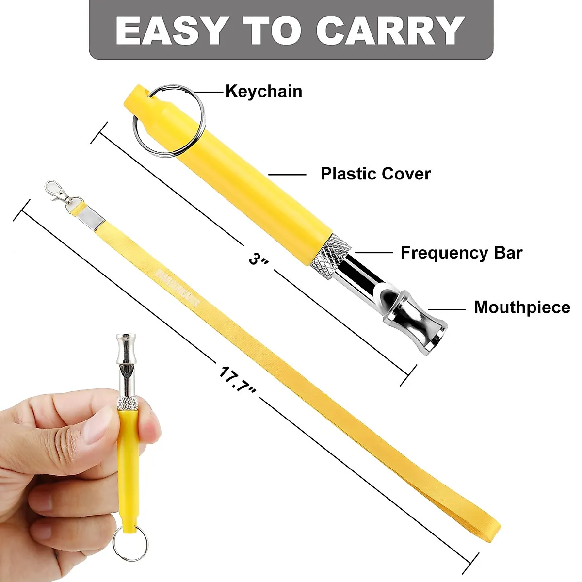 MARSDREAMS Pet Training Clicker, Whistle -Training Behaviour Aids Accessories for Puppies with Lanyard - Barking Control Device - Long Range Adjustable Frequency - Pack of 3 - Yellow (Yellow)